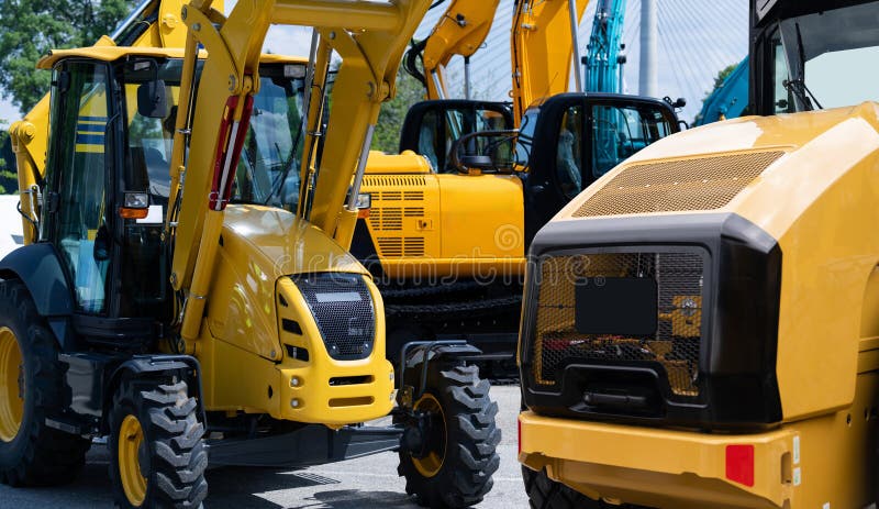 Fleet of Yellow Construction Machines Stock Image - Image of truck ...