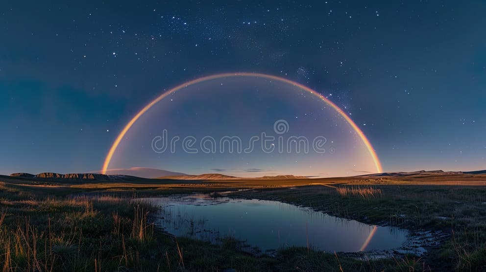 The Fleeting Sight of a Moonbow Forms in the Night Sky, Casting Its ...