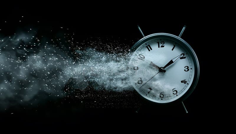 Fleeting Time Concept. Analog Clock Dissolving on Black Background ...
