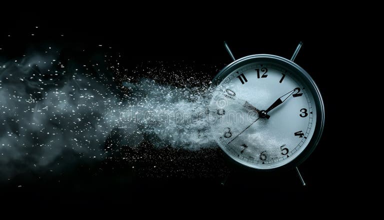 Fleeting Time Concept. Analog Clock Dissolving on Black Background ...