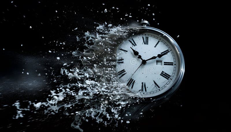 Fleeting Time Concept. Analog Clock Dissolving on Black Background ...