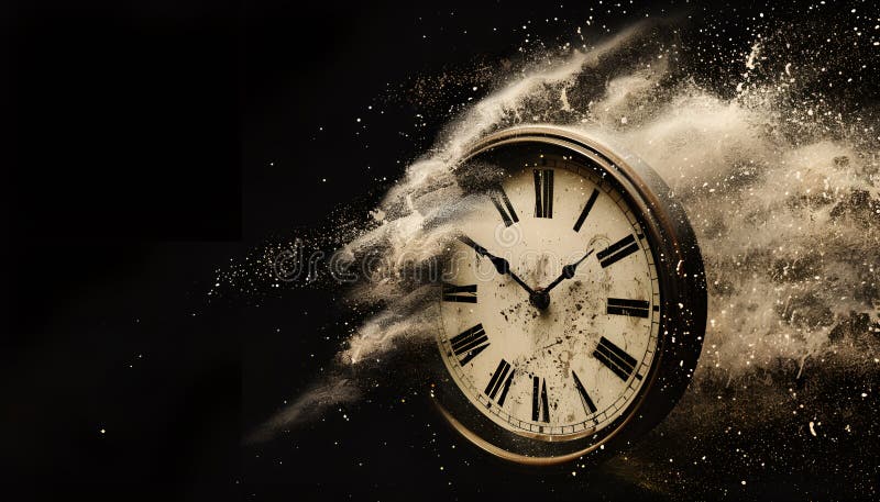Fleeting Time Concept. Analog Clock Dissolving on Black Background ...