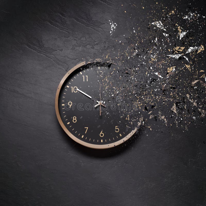 Fleeting Time Concept. Analog Clock Dissolving on Black Background ...
