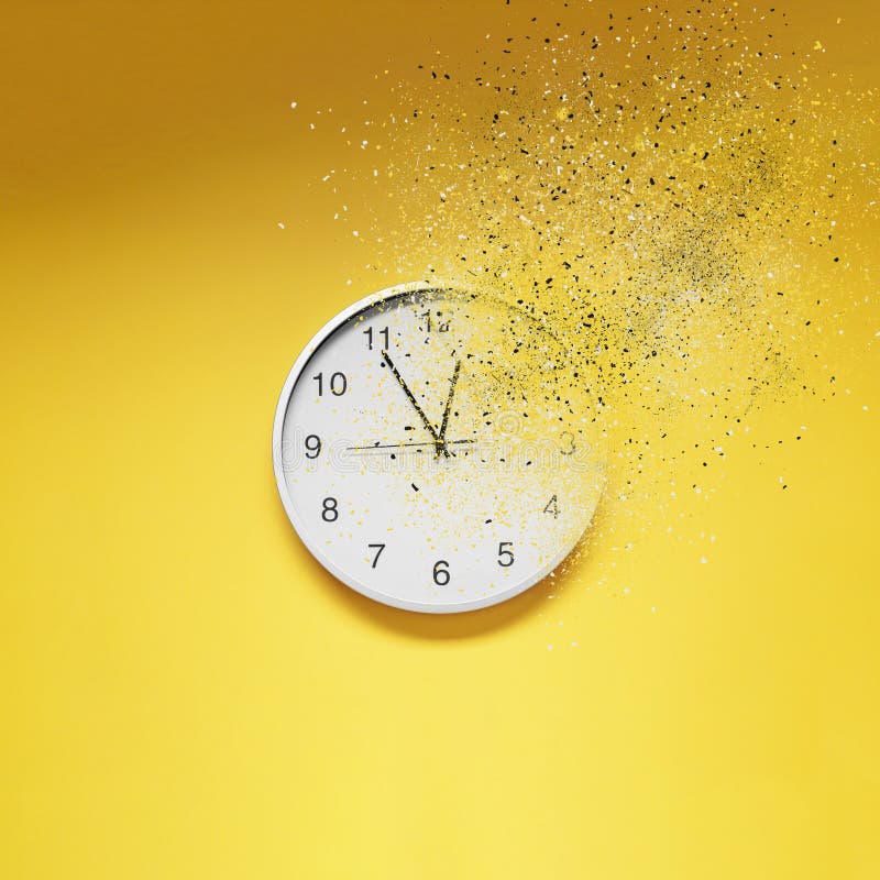 Fleeting Time Concept. Analog Clock Dissolving on Yellow Background ...