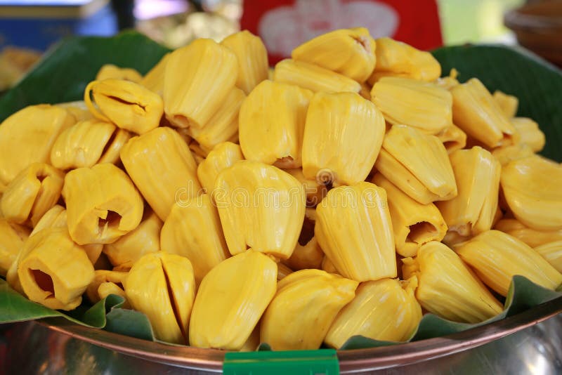 Flesh Yellow Jackfruit in Tray at Market Thailand Stock Photo - Image ...