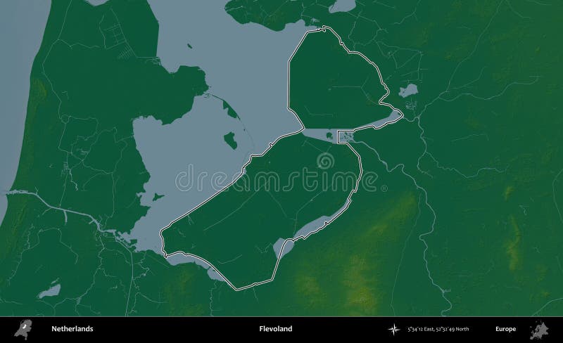 Flevoland Outlined, Netherlands. Physical Stock Illustration ...