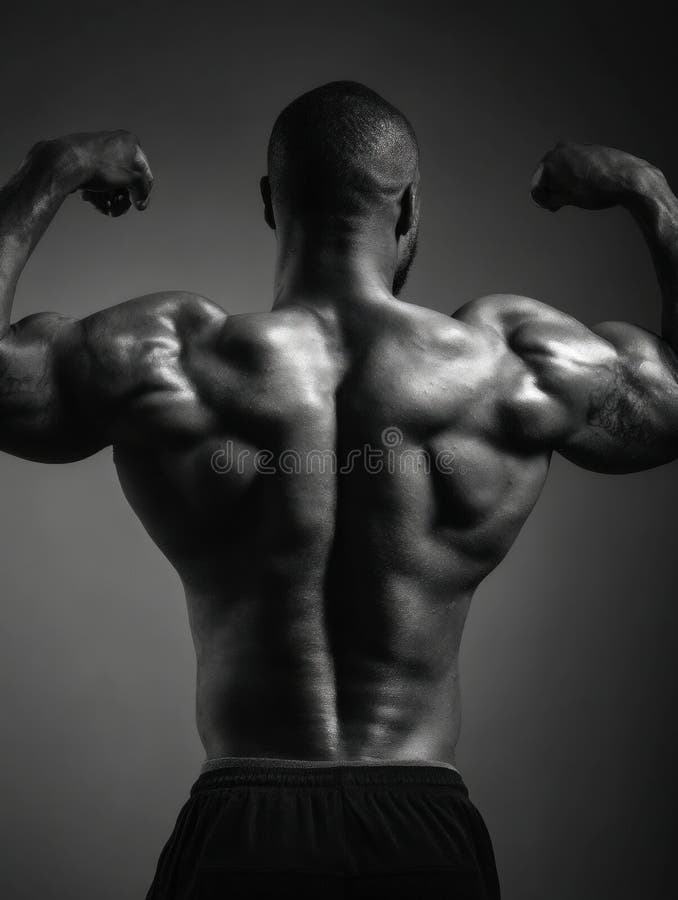 Strong Back Muscles Showcased in Black and White with Focus on ...