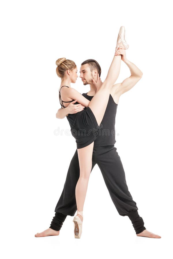 Flexible Ballet Dancer in Split with Her Partner Stock Photo - Image of ...