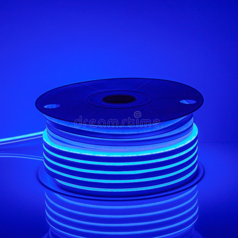 Flexible Blue Glowing LED Neon Strip on Black Background Stock Image ...