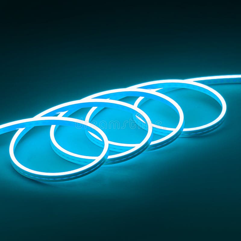 Flexible Blue Led Tape Neon Glowing on Black Background Stock Image ...