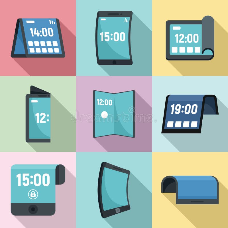 Flexible Display Icons Set, Flat Style Stock Vector - Illustration of ...