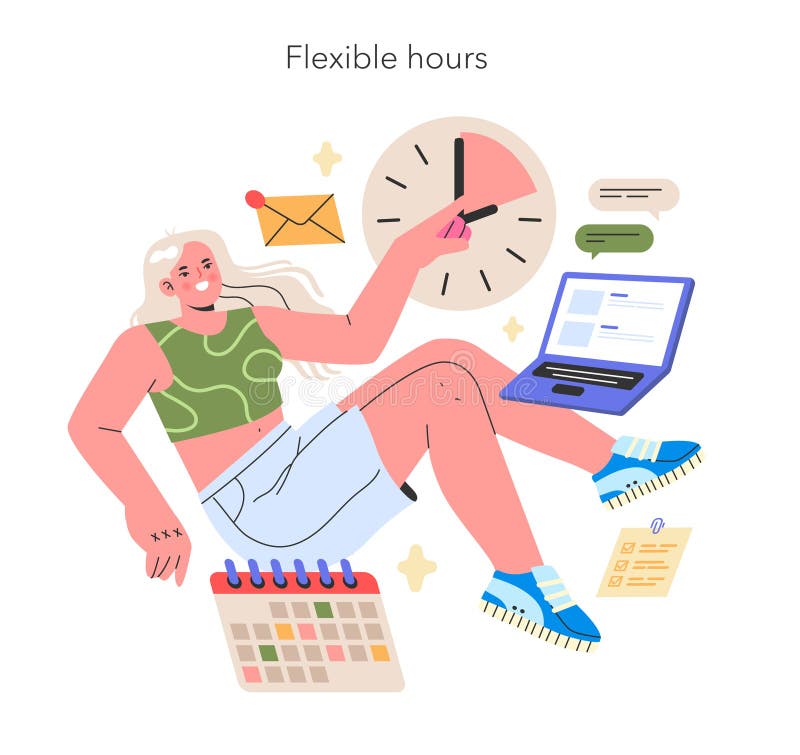 Flexible Hours Illustration Cheerful Professional Stock Vector ...