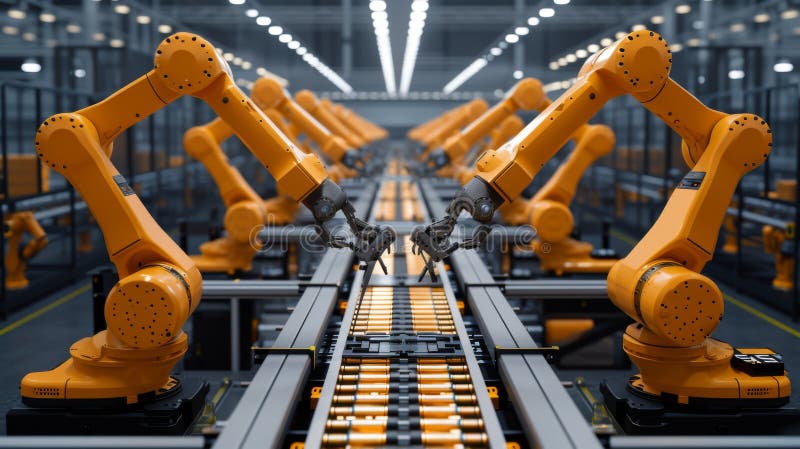 Robotic Arms in Automated Manufacturing Line Stock Image - Image of ...