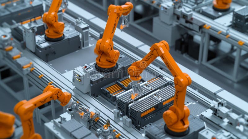 Robotic Arms on Assembly Line in High-Tech Factory Stock Photo - Image ...