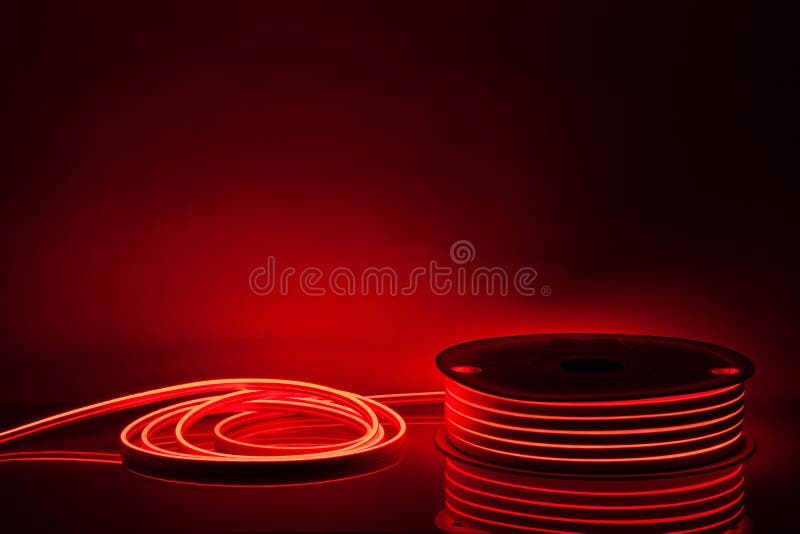 Flexible Red LED Neon Strip on Black Background Stock Image - Image of ...