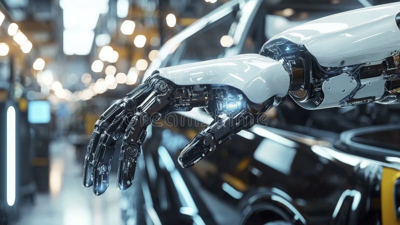 Flexible Robotic Hand Poised Over Sleek Car Surface Stock Illustration ...