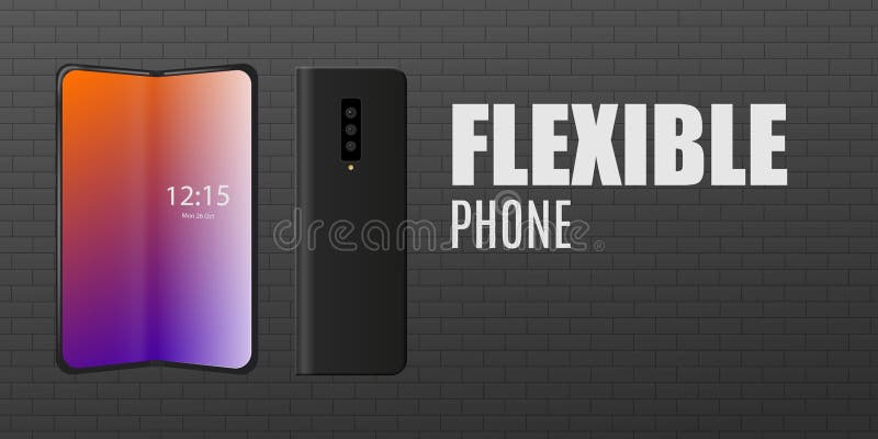 Flexible Screen Phone on Backdrop of Brick Wall, Realistic Vector ...