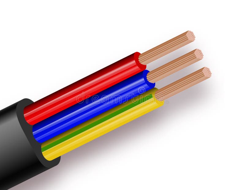 Flexible Three-wire Electrical Cable Isolated on White Background ...
