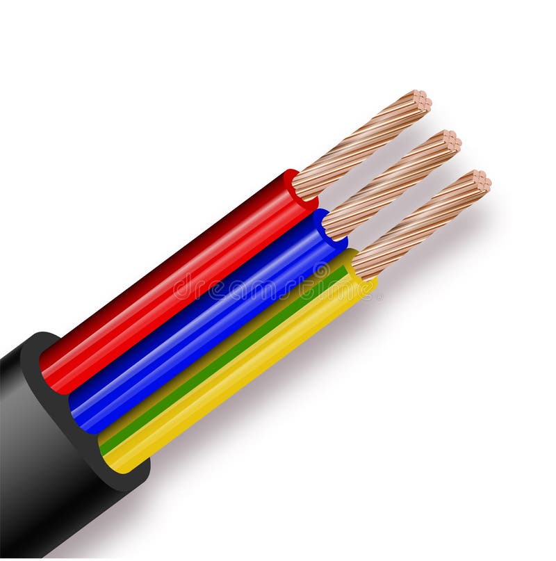 Flexible Three-wire Electrical Cable Isolated on White Background ...