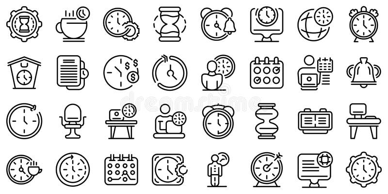 Flexible Working Hours Icons Set, Outline Style Stock Illustration ...