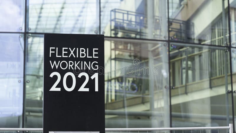 Flexible Working 2021 Sign in Front of a Modern Office Building Stock ...