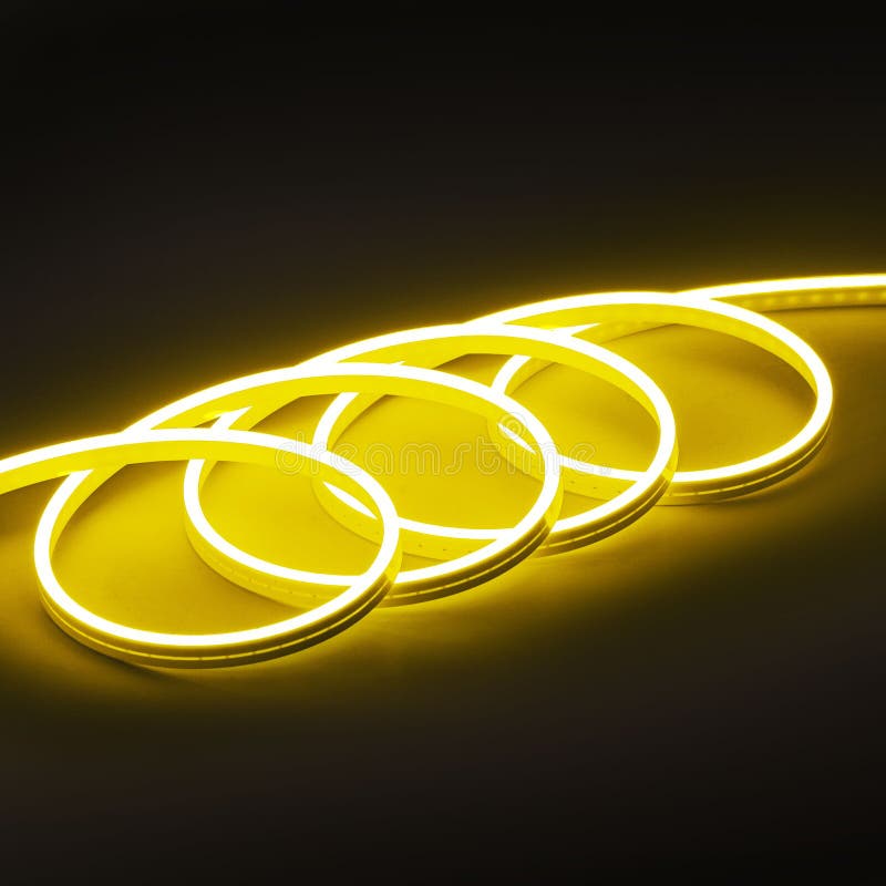 Flexible Yellow Led Tape Neon Glowing on Black Background Stock Photo ...