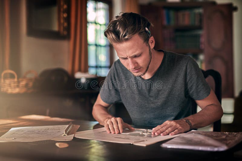 Flexing His Brain Muscles. a Diligent Young Student Doing a Homework ...