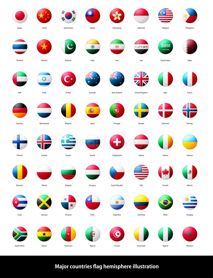 Circular Country Flag Icon Illustration Set Stock Vector - Illustration ...