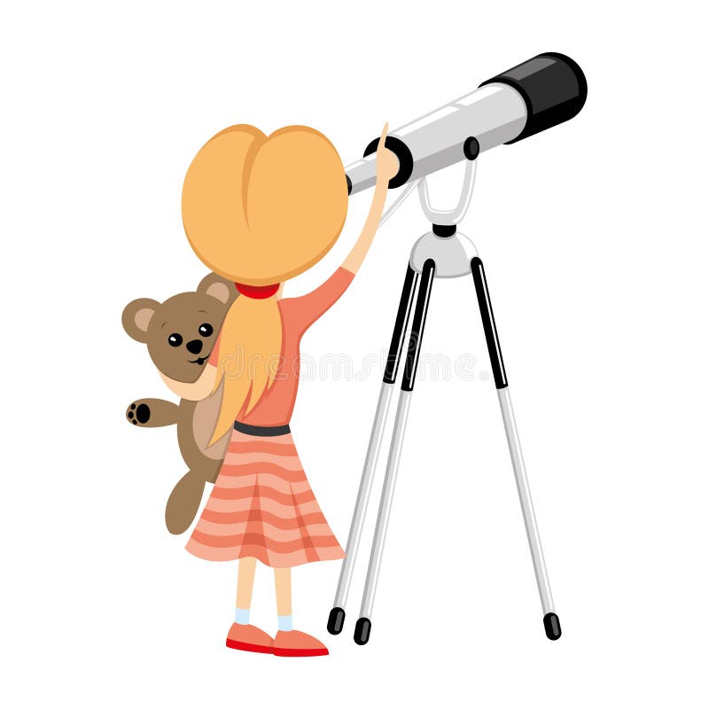 Flicka och teleskop vektor illustrationer. Illustration av observation ...