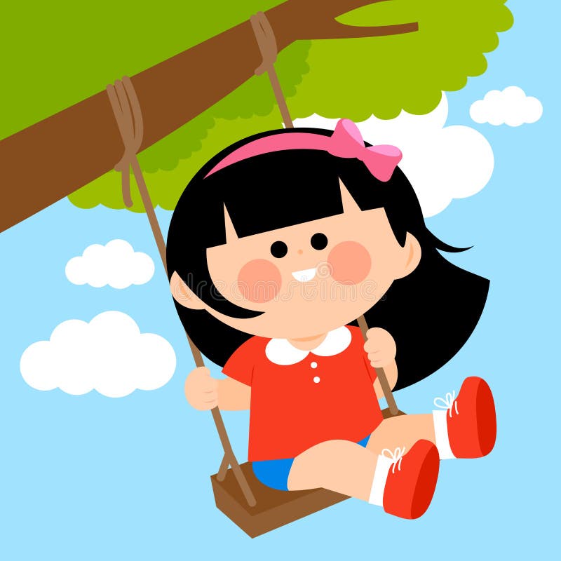 Träd med en gunga vektor illustrationer. Illustration av träd - 50195305