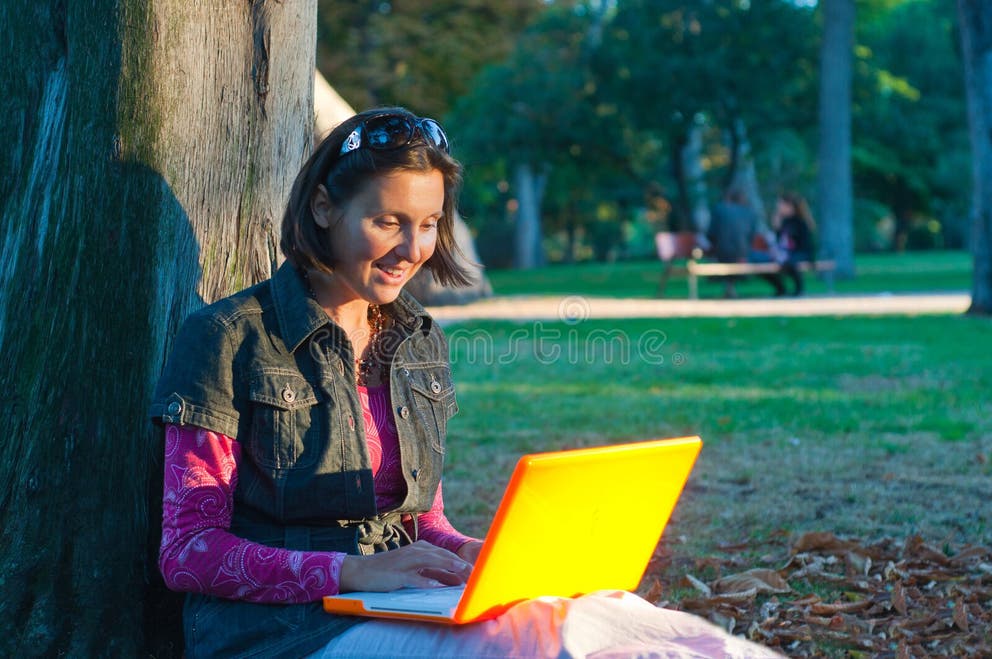 Flickabärbar datorpark arkivfoto. Bild av äng, internet - 16796914