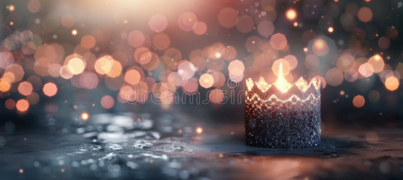 Flickering Candle Illuminates Sparkling Surface in a Softly Lit Space ...