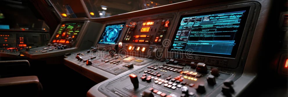 Flickering Command Console in Sci-Fi Cockpit Displays Current Errors ...