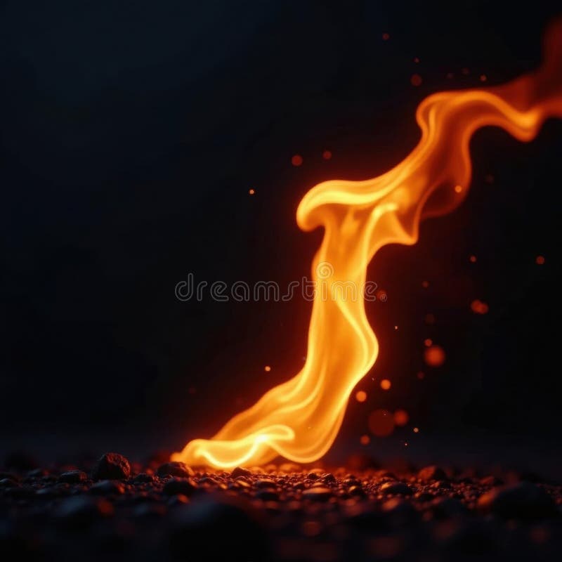 Flickering Fire Tongues, Sharp Contrasts Against Absolute Black ...