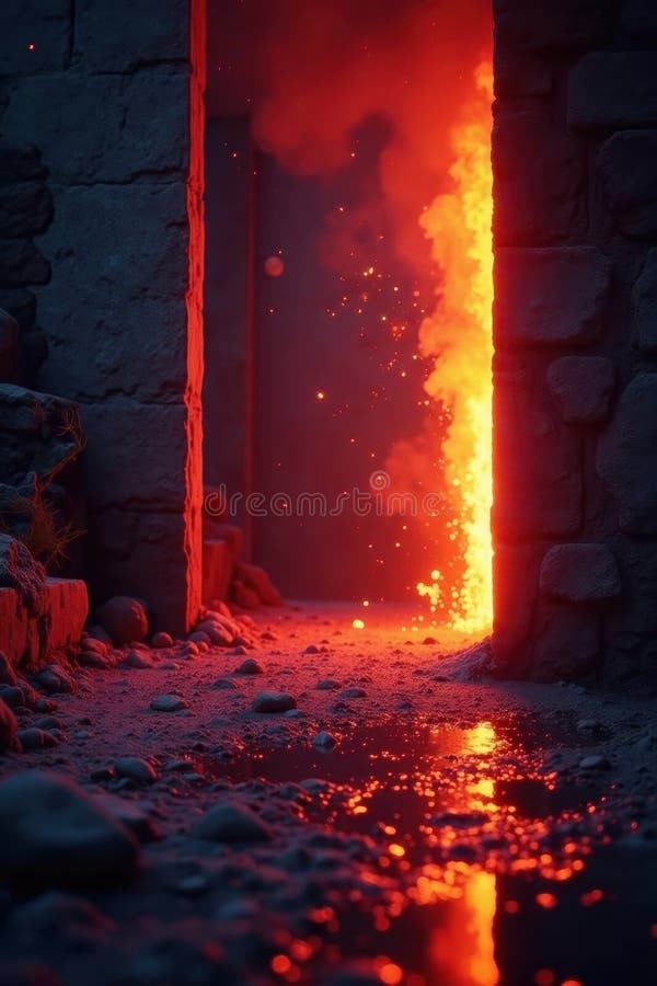 Flickering Firelight Paints Concrete in Warm Hues , Red, Combustion ...