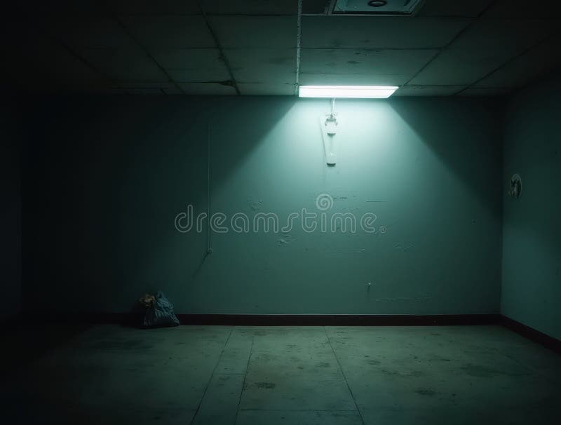 Flickering Fluorescent Light Illuminating Empty Office Space with Eerie ...