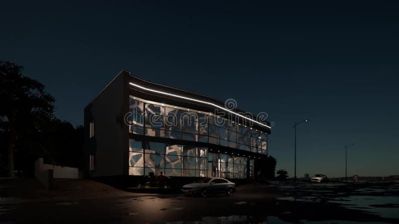 Modern Office Building in a City Street. 3D Animation. Flight Along the ...