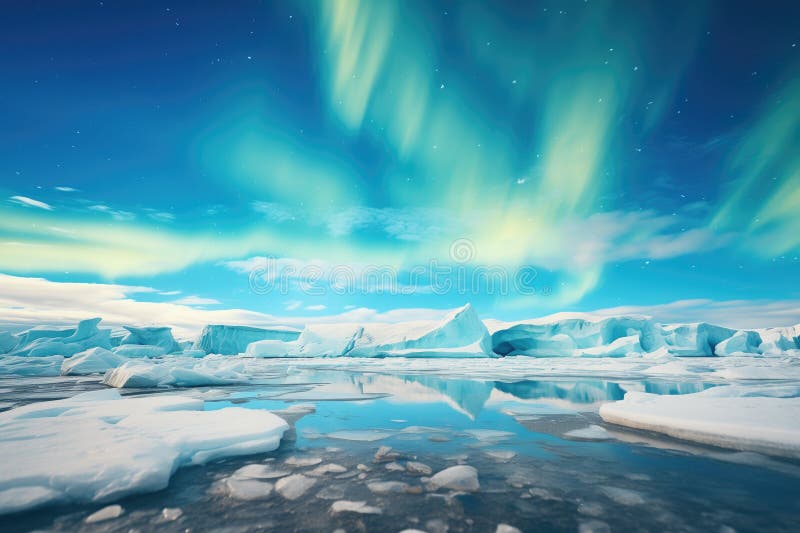 Flickering Northern Lights Above an Eerie Ice Field Stock Photo - Image ...
