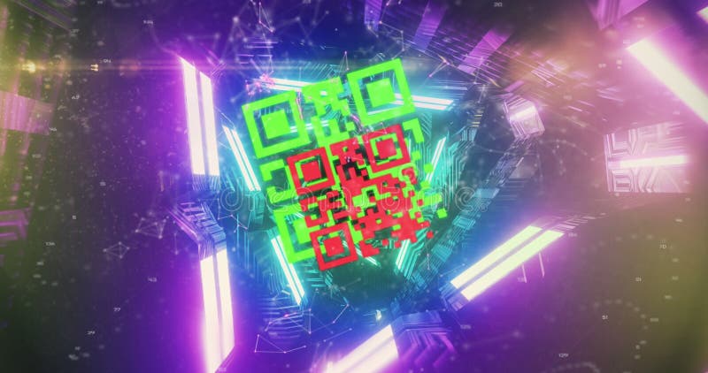 Flickering QR Code Against Glowing Tunnel Stock Illustration ...