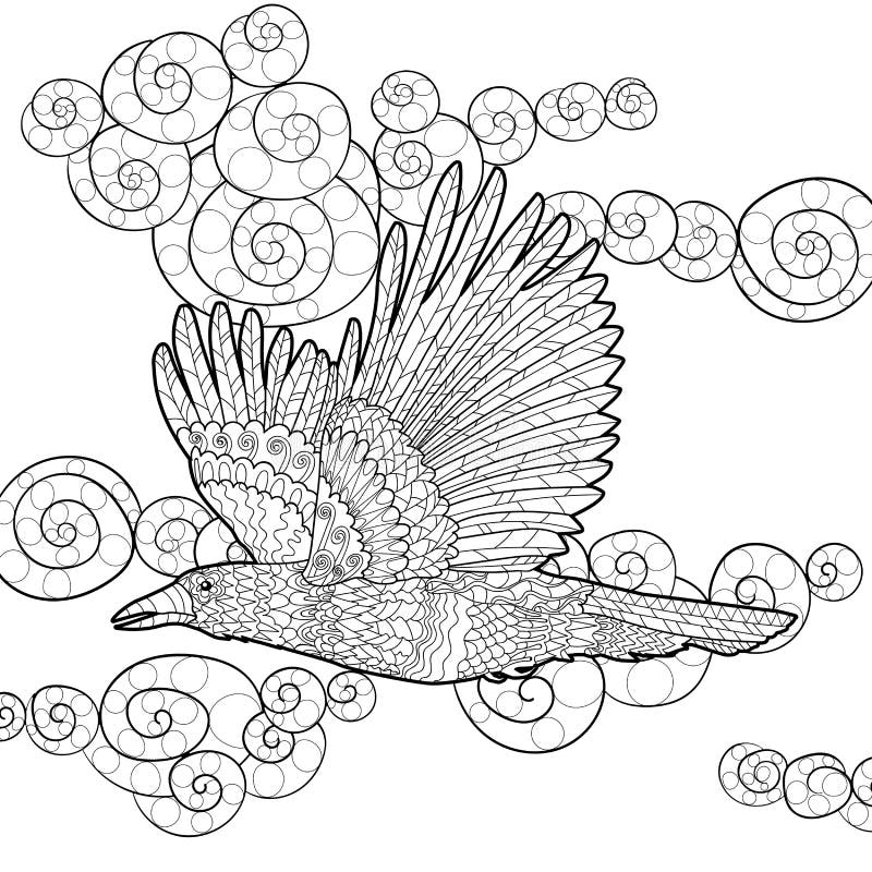 Fliegender Rabe Mit Hohen Details Vektor Abbildung - Illustration von ...