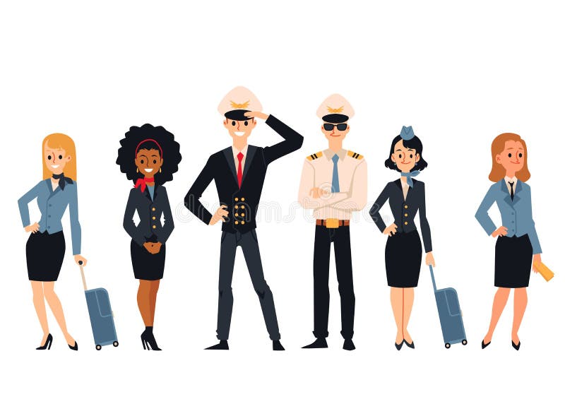 Flight Aircraft Crew or Staff Characters Flat Vector Illustrations Set ...