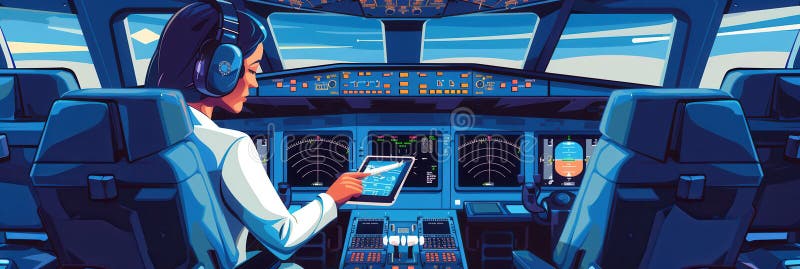 A Flight Attendant Attentively Monitors Flight Instruments and ...