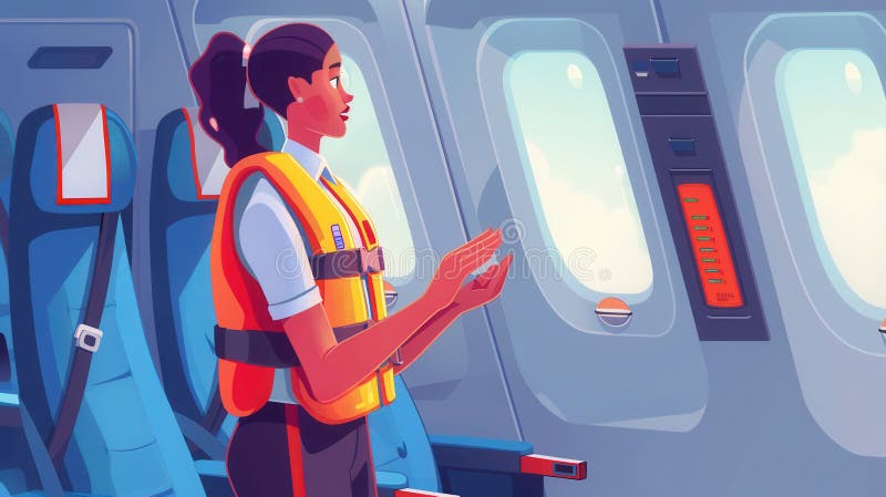 A Flight Attendant Demonstrates Safety Protocols in an Aircraft ...