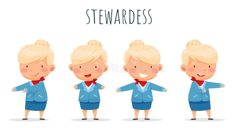 Flight Attendant and Different Movements. Lettering Stock Illustration ...