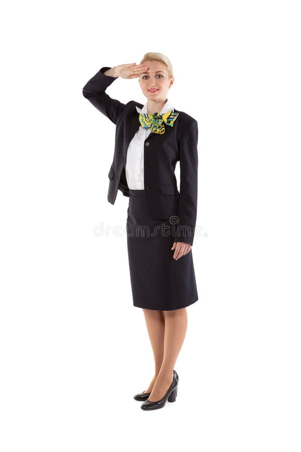 Full Body Flight Attendant Standing Stock Image - Image of crew ...