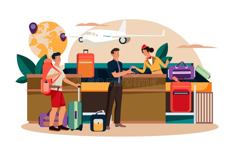 The Flight Attendant Guides the Passenger To Check in at the Counter ...