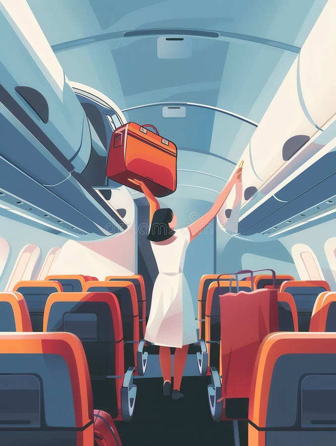 A Flight Attendant Helps Passengers by Placing Their Carry-on Luggage ...