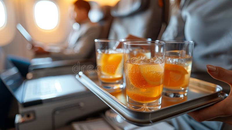 Flight Attendant Serving Drinks on Plane Stock Photo - Image of ...