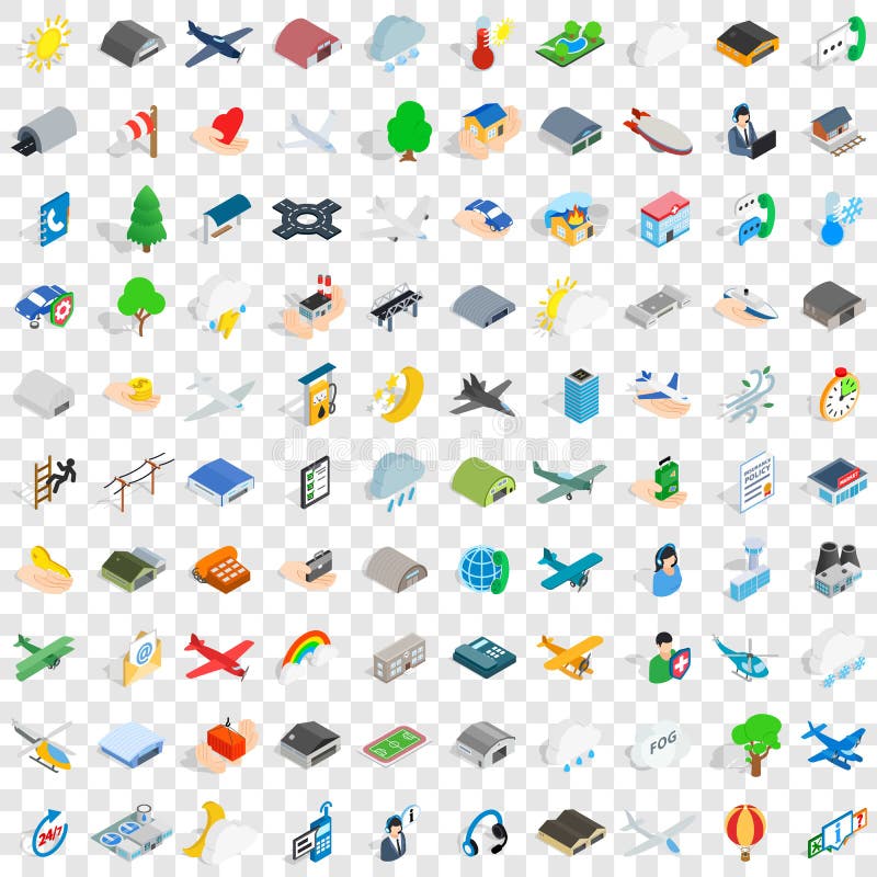 100 Flight Aviation Icons Set, Isometric 3d Style Stock Vector ...