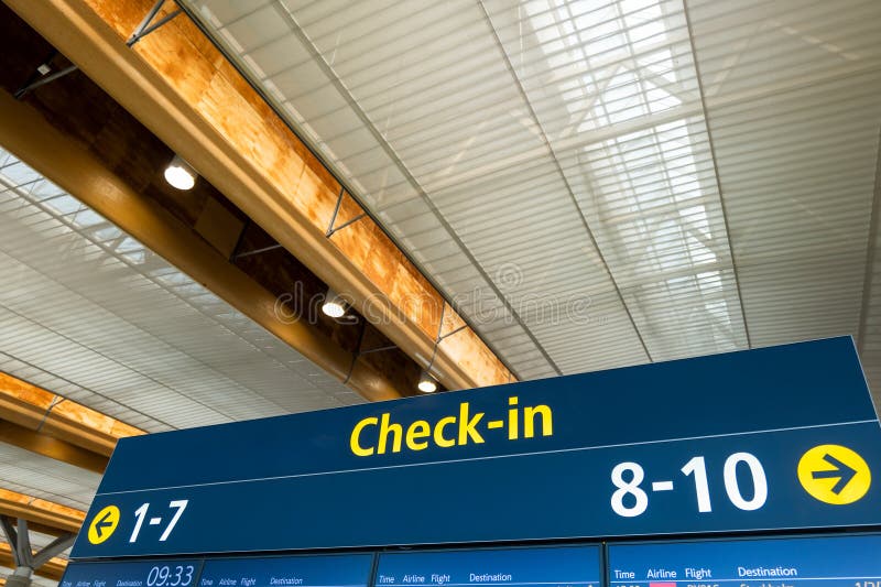 Flight Boarding Information Screen and Check-in Counter Sign in Airport ...